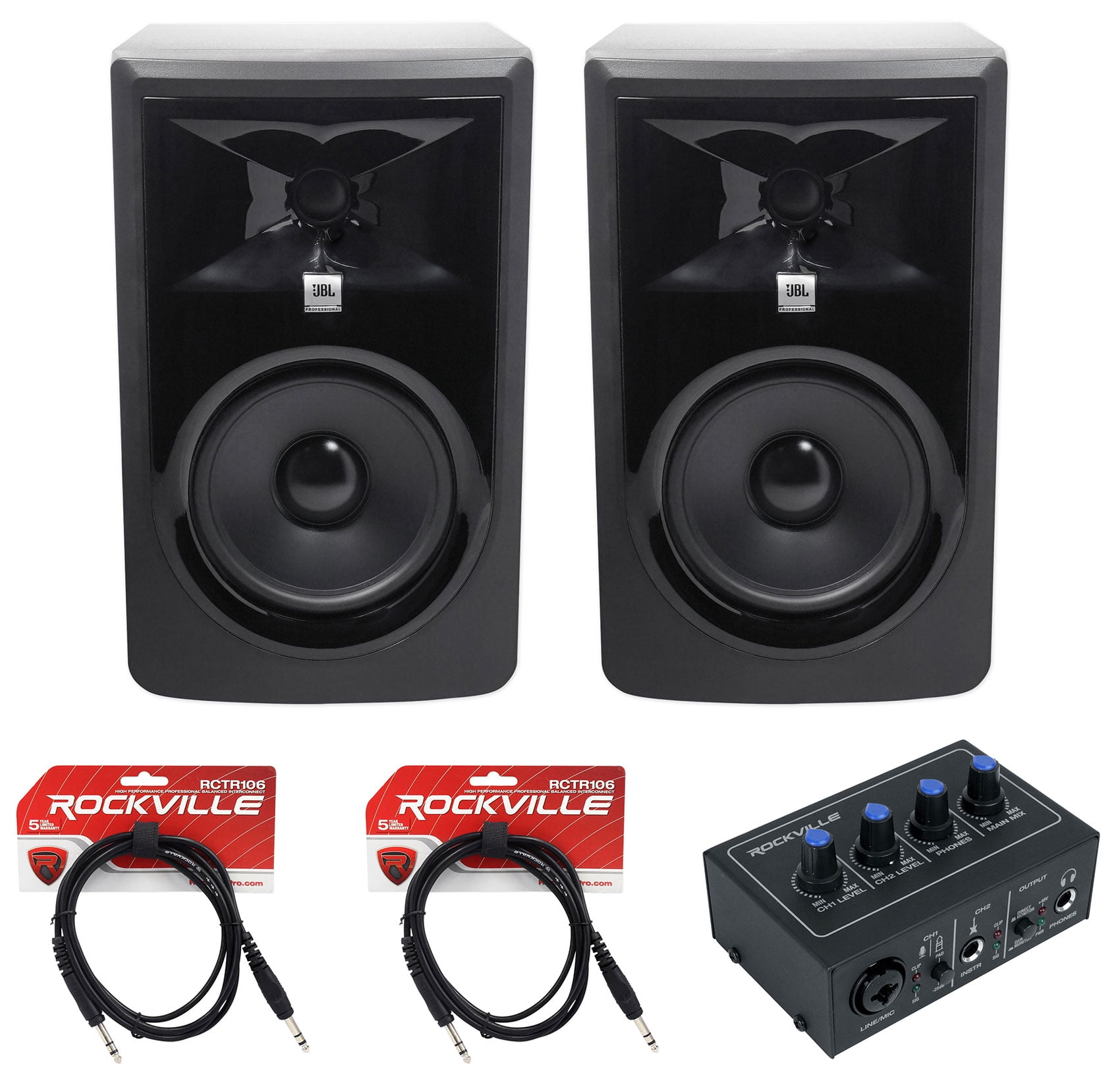 (2) JBL 306P MkII 6" 2-Way Powered Studio Reference Monitors+2x2 USB ...