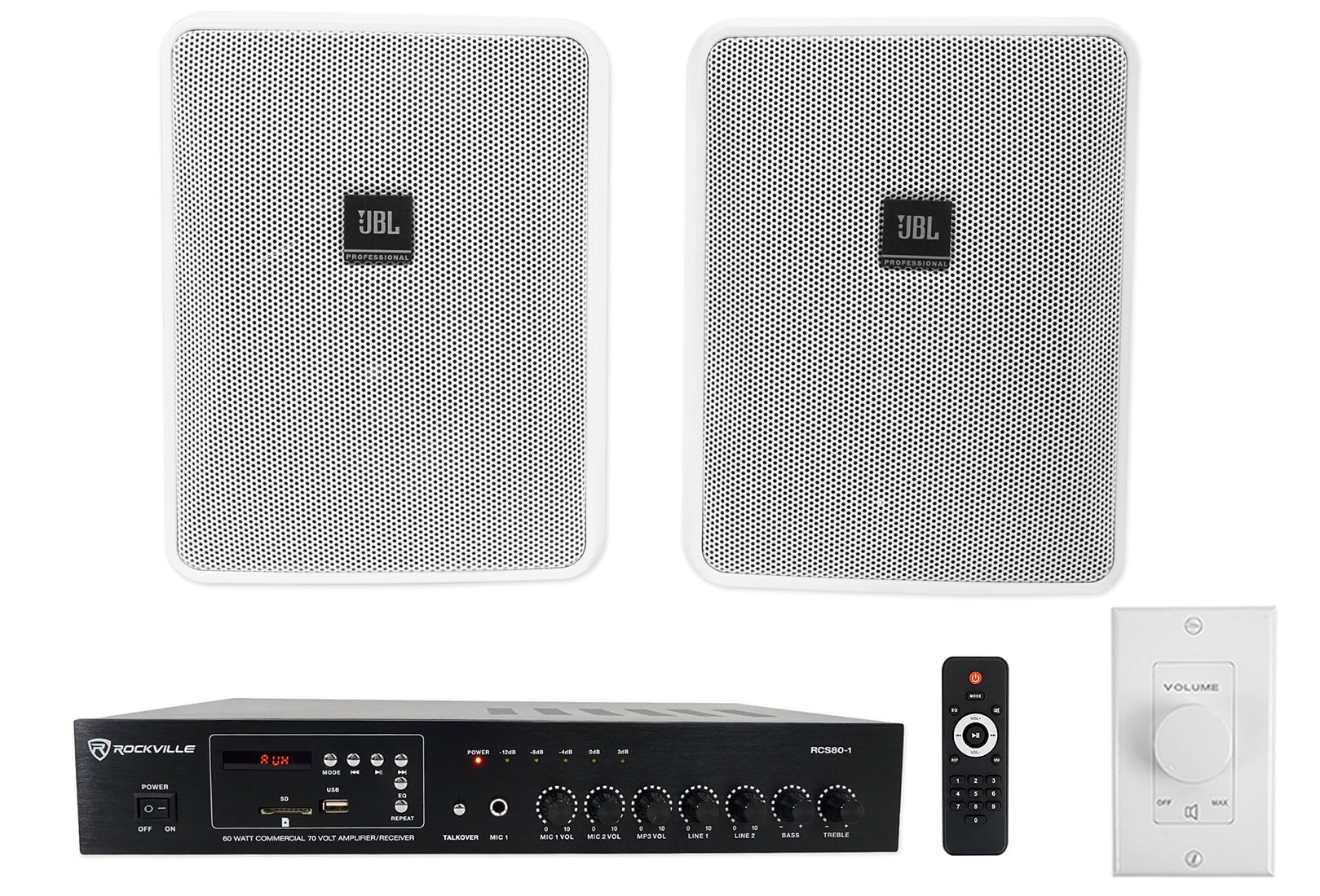 2 JBL 5.25" Commercial Speakers+Amp+Wall Volume Control 4 Restaurant ...