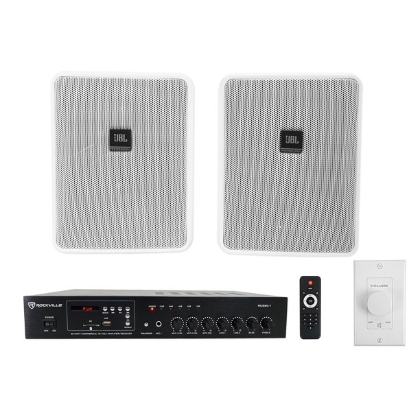 2 JBL 5.25" Commercial Speakers+Amp+Wall Volume Control 4 Restaurant ...