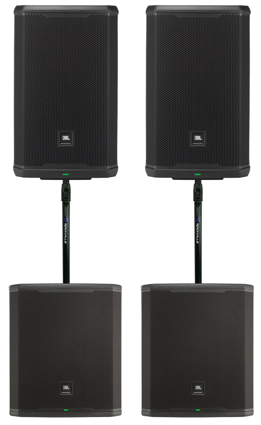 (2) JBL PRX912 12" 1000w RMS Powered DJ PA Speakers+18" Subwoofers+Pole ...