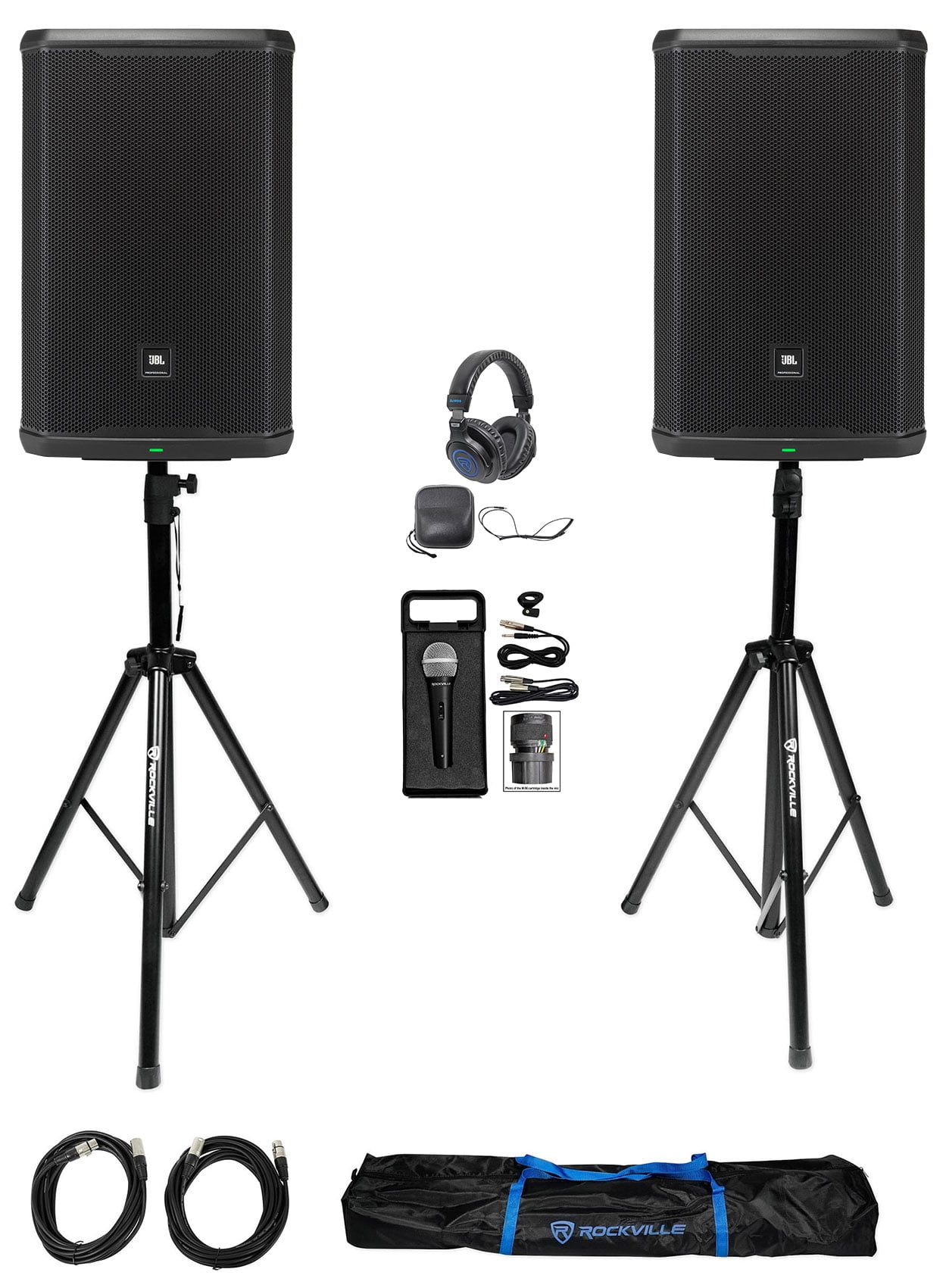 "JBL PRX915 Professional 15"" 1000w Powered 2-Way DJ PA Speakers System w/DSP, Stands ...