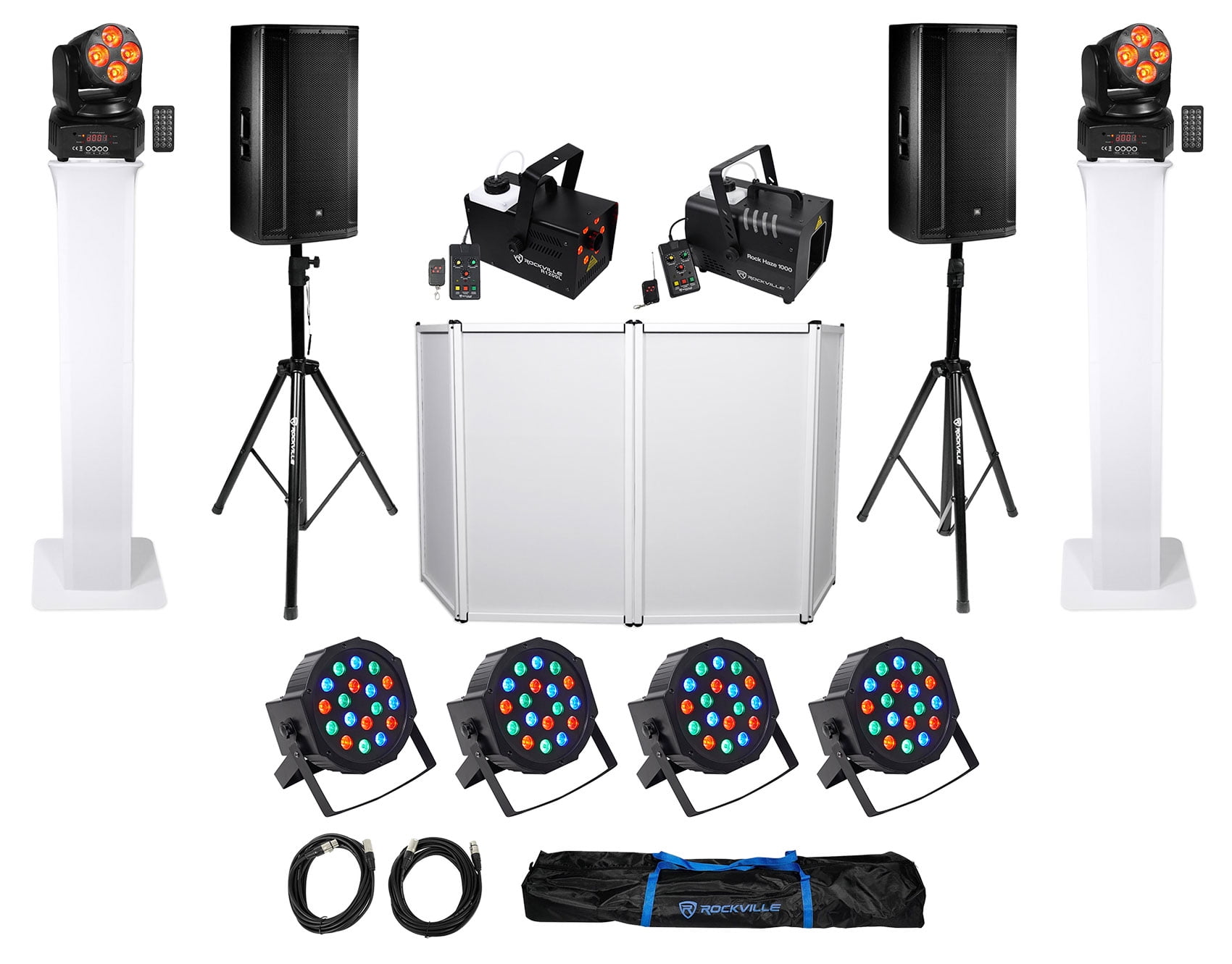 (2) JBL SRX835P 15" 2000w Powered DJ Speakers+Facade+Fog+Haze+Par ...