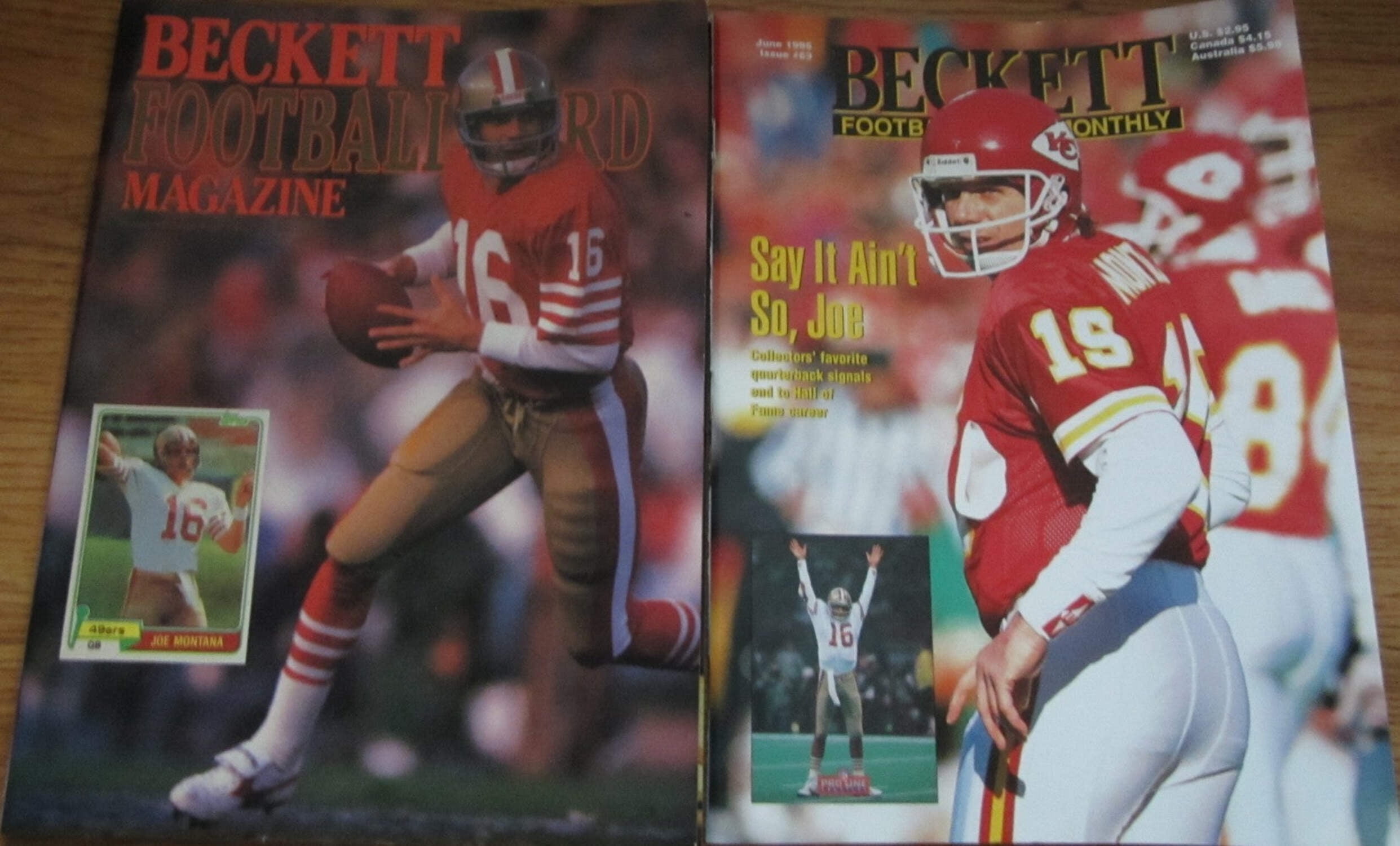 2 Joe Montana 49ers and Chiefs Beckett Football Monthly magazines ...