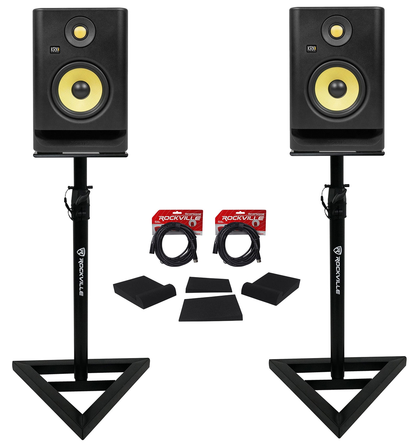 KRK Rokit 5 G4 Bi-Amplified Active Powered Studio Monitors with Stands ...