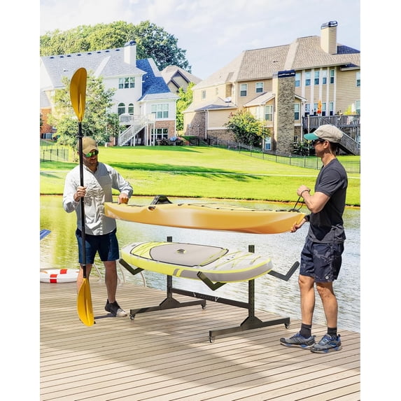 2 Kayak Rack with Lockable Wheels, Freestanding Kayak Storage Rack for ...