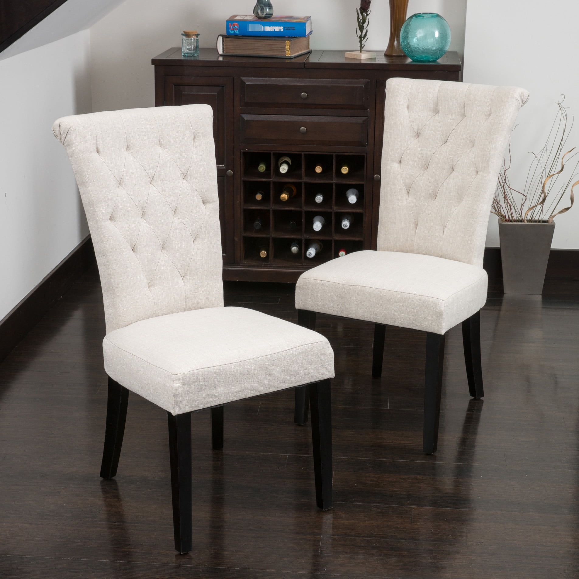 2 Kd Dining Chairs - Beige Velvet, Wood Construction, Chic Velvet Wood ...