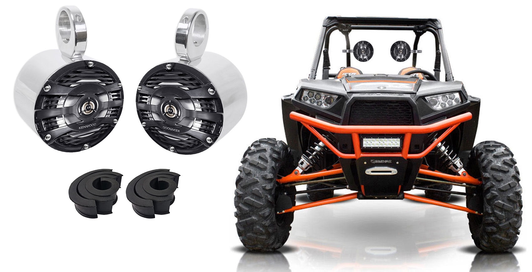 2 Kenwood 6.5" 300w Silver Wakeboard Tower Speakers for Polaris RZR/ATV ...