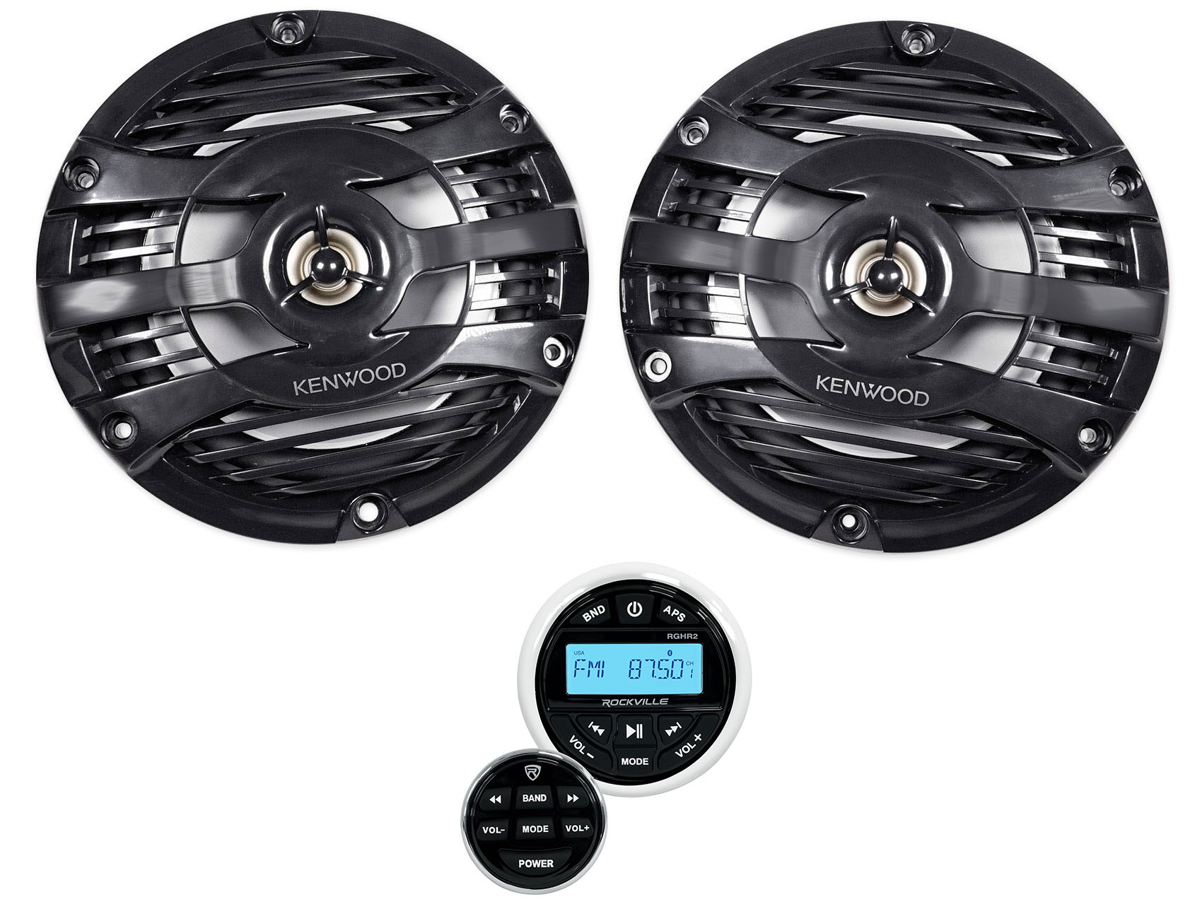 (2) Kenwood KFC-1653MRB 6.5" 600w Marine Boat Speakers+Bluetooth Gauge ...