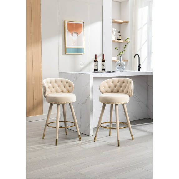 2 Kitchen Bar Stools - 360 Degrees Swivel, Solid Wood Legs, 250 lb ...