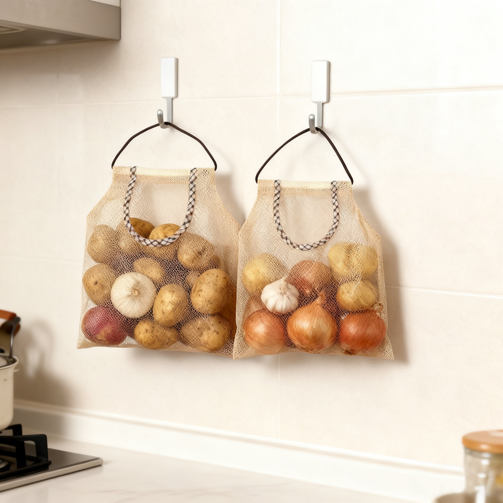 Mesh Vegetable Bags, 5-Pack Reusable Perforated Onion Sacks & Potato ...