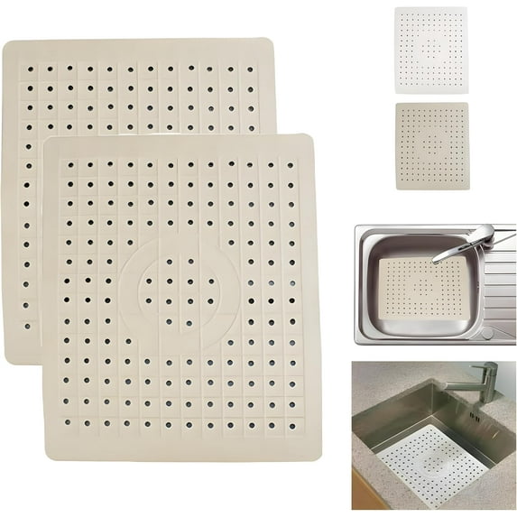 2 Kitchen Sink Mat Drain Pad Protector 10" x 12" - Non-Slip Rubber ...