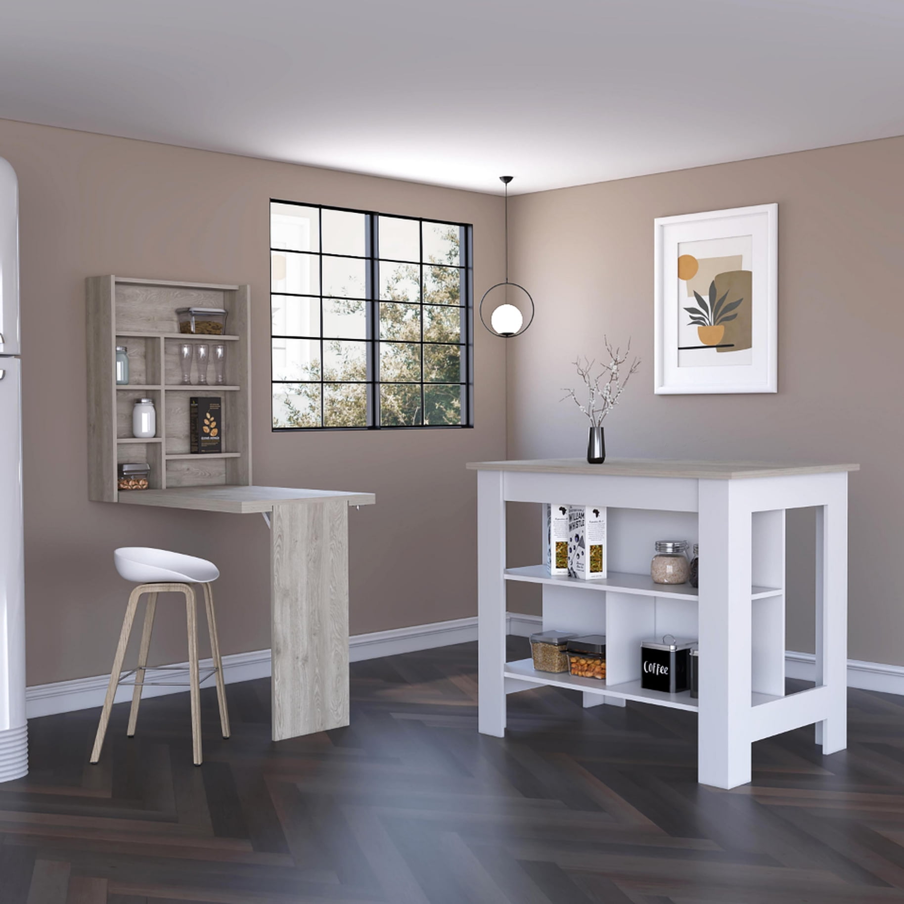 2 Kitchen . White And Gray. Island With Practical Top Surface. Foldable ...