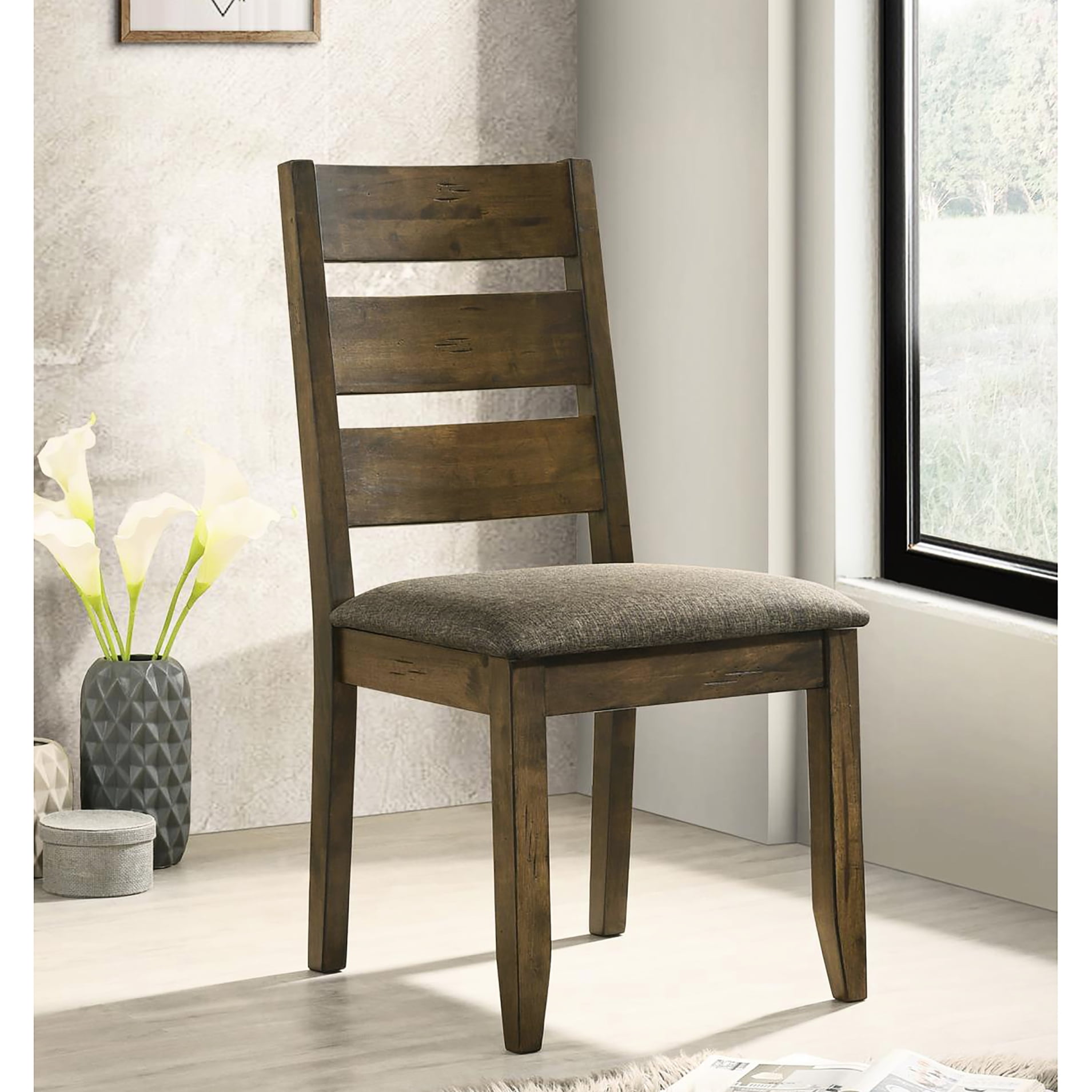 2 Knotty Nutmeg And Grey Ladderback Dining Chairs - Rustic Style For ...