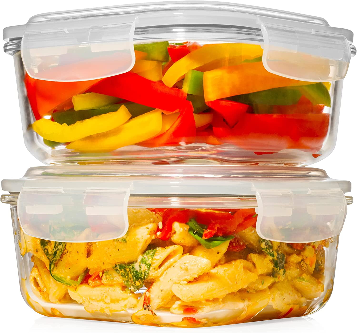 2 LARGE 1200ML / 42 Oz Glass Food Storage Containers w/Airtight Lids ...