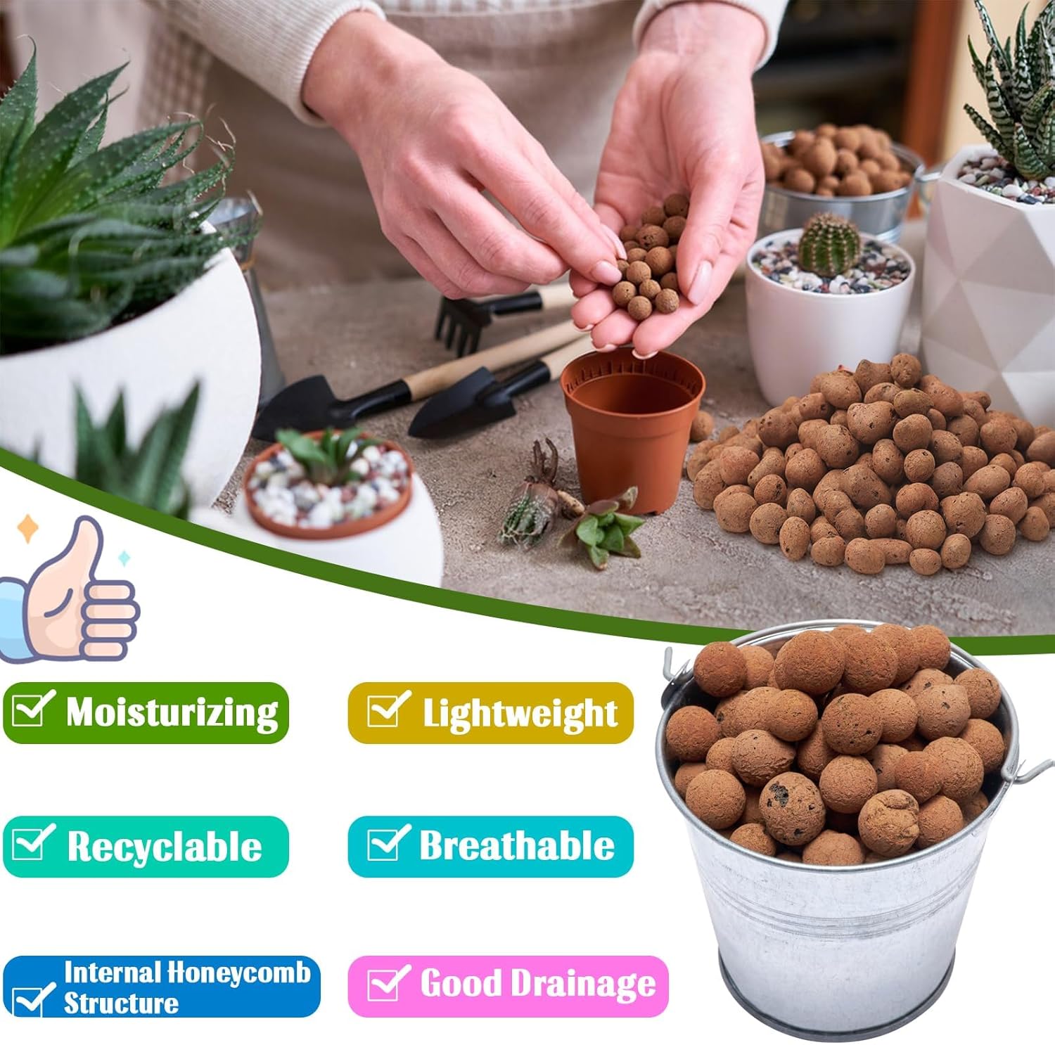 2 LB Natural Expanded Clay Pebbles for Plants 4mm-16mm Clay Balls 100% ...