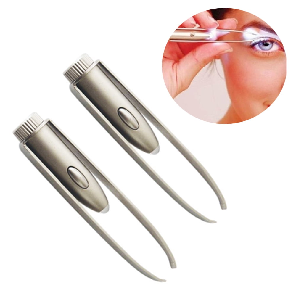 2 LED Light Tweezer Portable Hair Removal Eyebrow Beauty Make Up ...