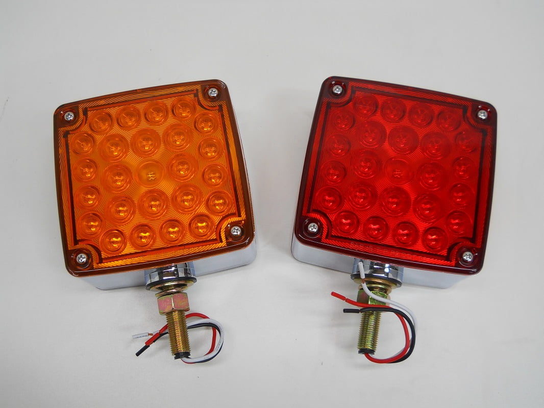 (2) LED Red Amber Side Marker Turn Signal Semi Truck Fender Lights ...