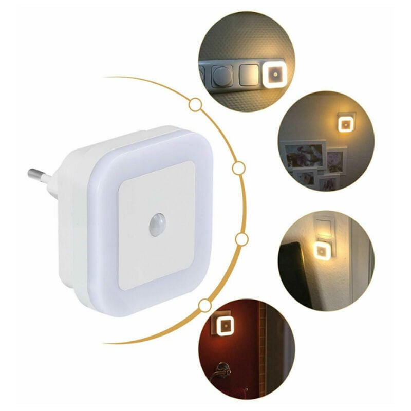 2 LED night lights with motion detectors, energy-saving sockets, warm ...