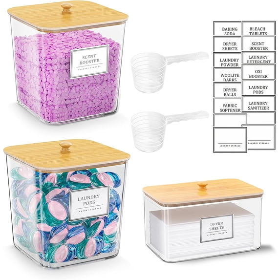 2 Large + 1 Small Laundry Pods and Detergent Powder Storage Containers ...