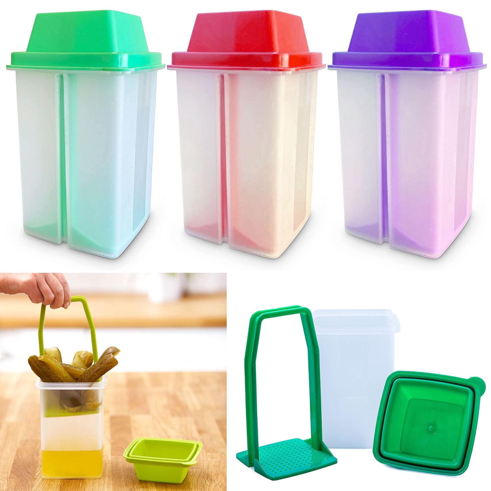 2 Large Pickle Storage Container Food Jar Holder Olive Jalapeno Keeper ...