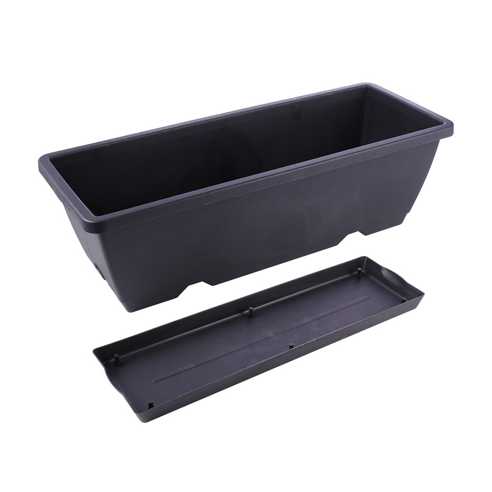 2 Large Rectangular Planting Pots 36x15x19cm Dark Grey Plastic for ...
