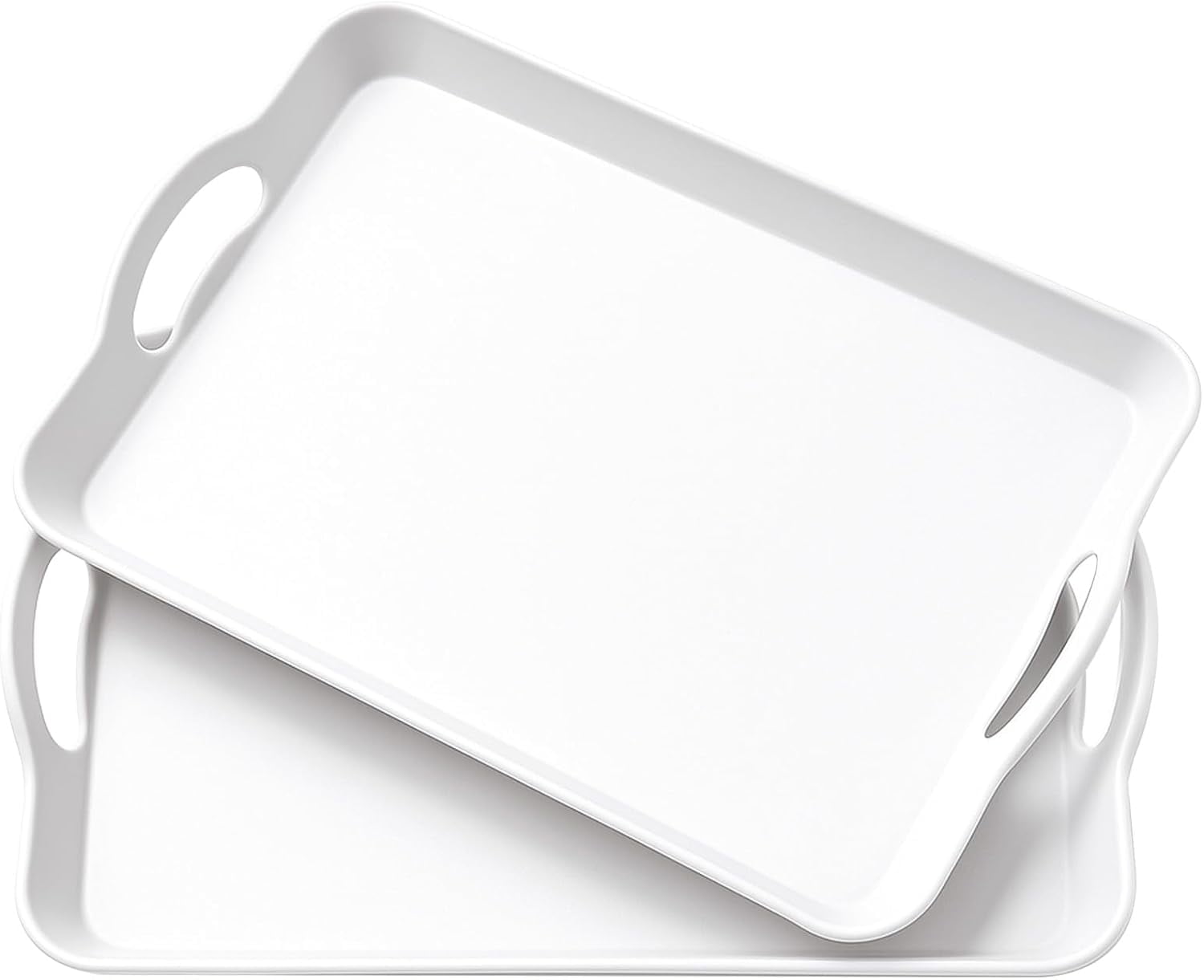 of 2 Large White Melamine Serving Tray with Handles, Rectangular ...