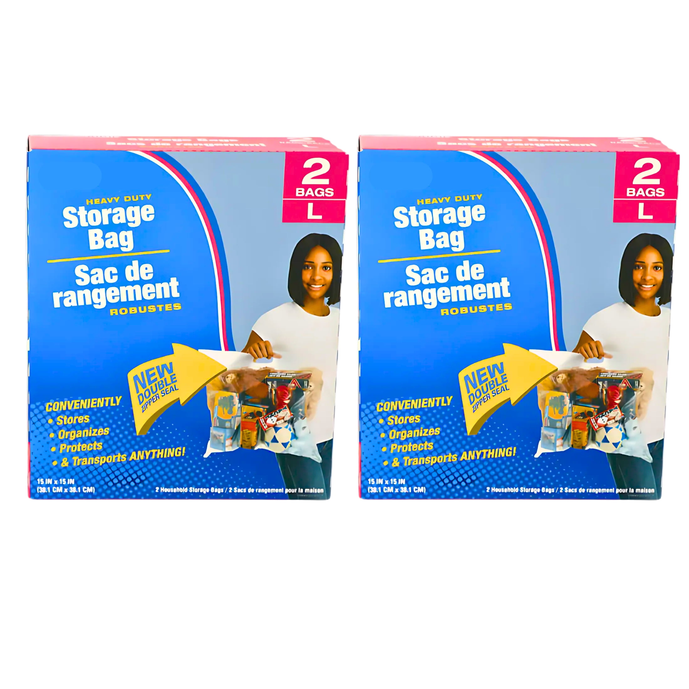 (2) Large Zip Lock 2Ct Storage Bags with Handle, 15x15 in. Resealable ...