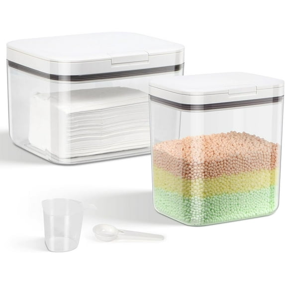 2 Laundry Pods Container with One-Click Pop-up Lid, 95 oz + 68 oz ...