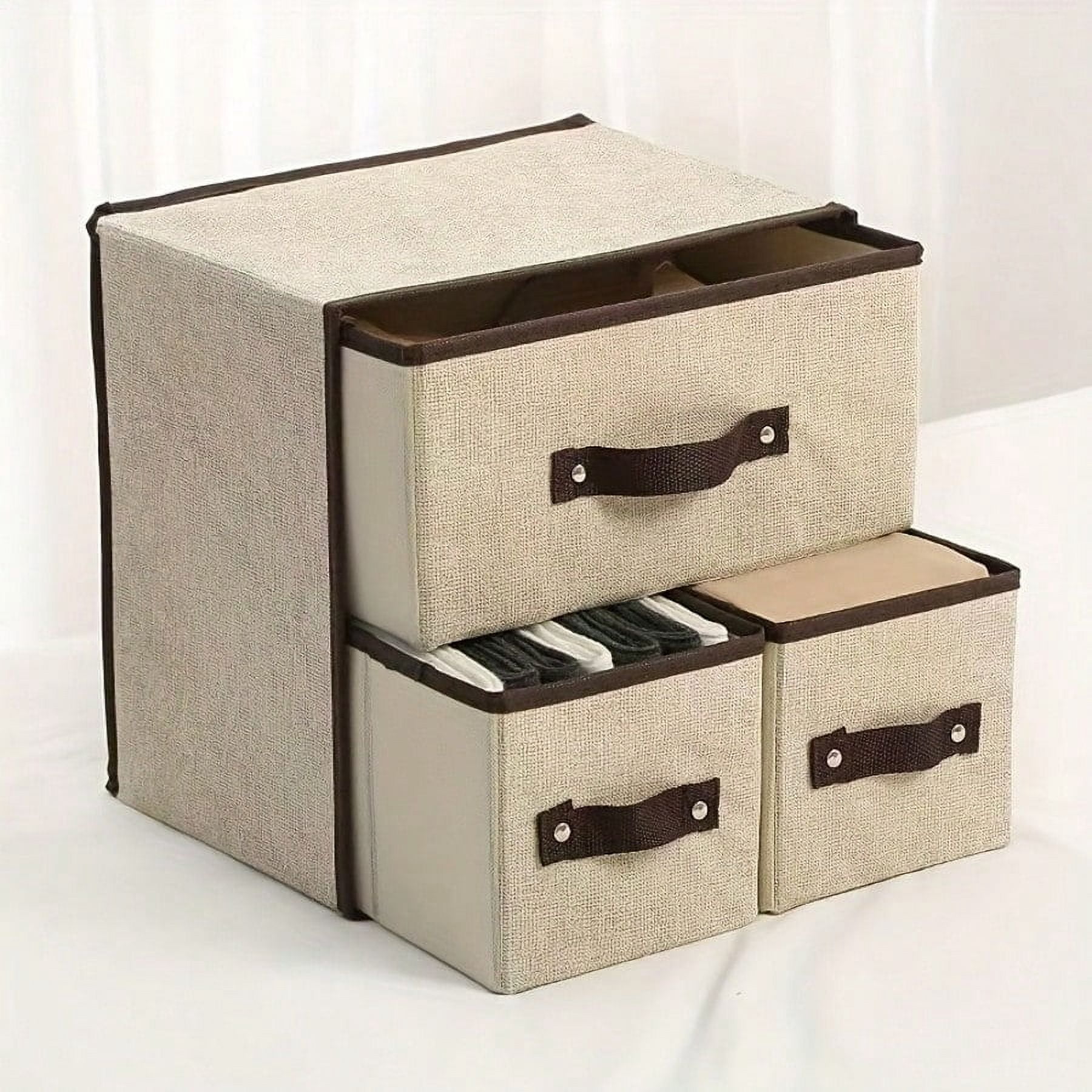 2 Layer 3 Drawer Foldable Underwear Storage Box, Fabric Bra & Sock ...