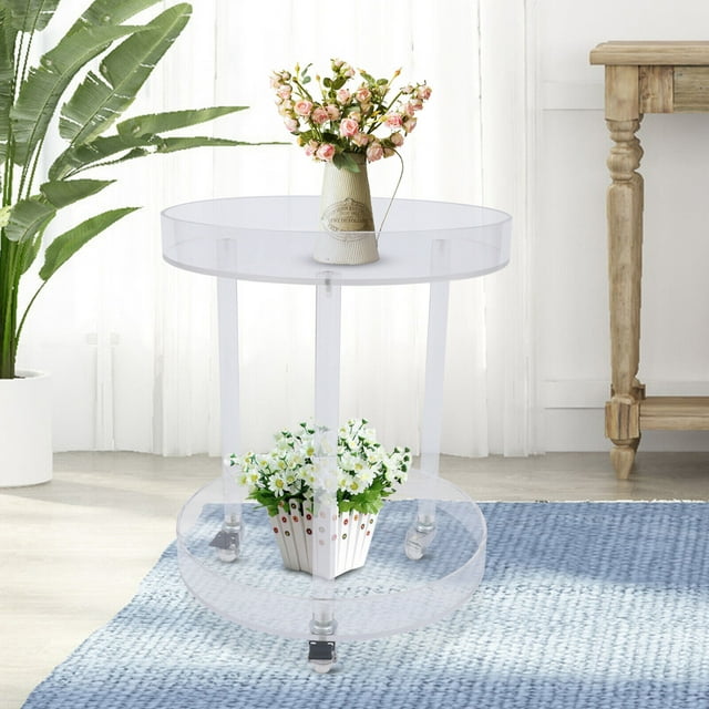 2 Layer Acrylic Clear Cart with 3 Wheels Kitchen Serving Carts Food ...