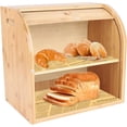 2-Layer Bamboo Bread Bin, Large Capacity Bread Storage Box with ...