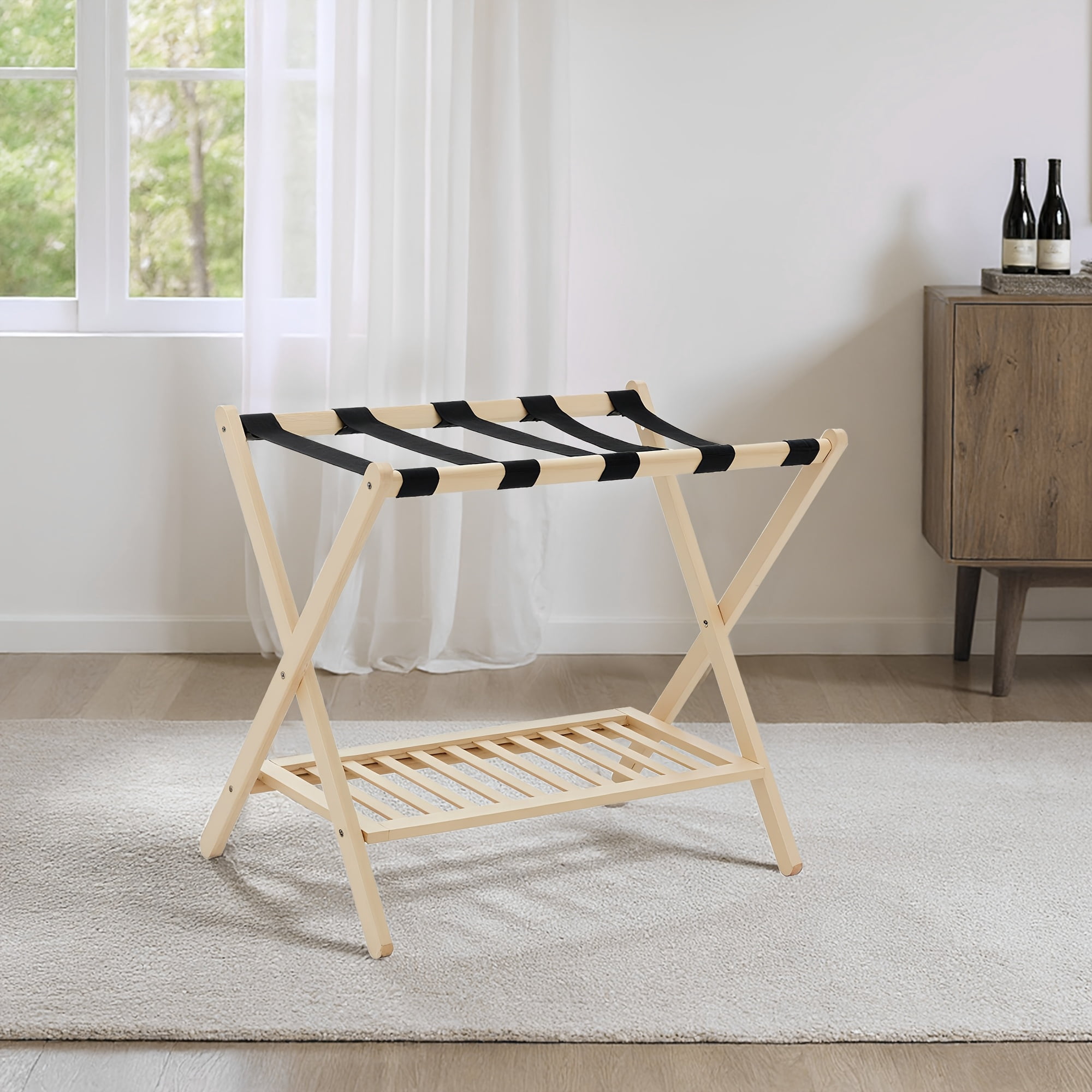 2-Layer Bamboo Luggage Rack & Shoe Shelf - Space Saving Double Layer ...