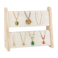2-Layer Bamboo Slant Back Necklace Organizer Display Stands with Velvet ...