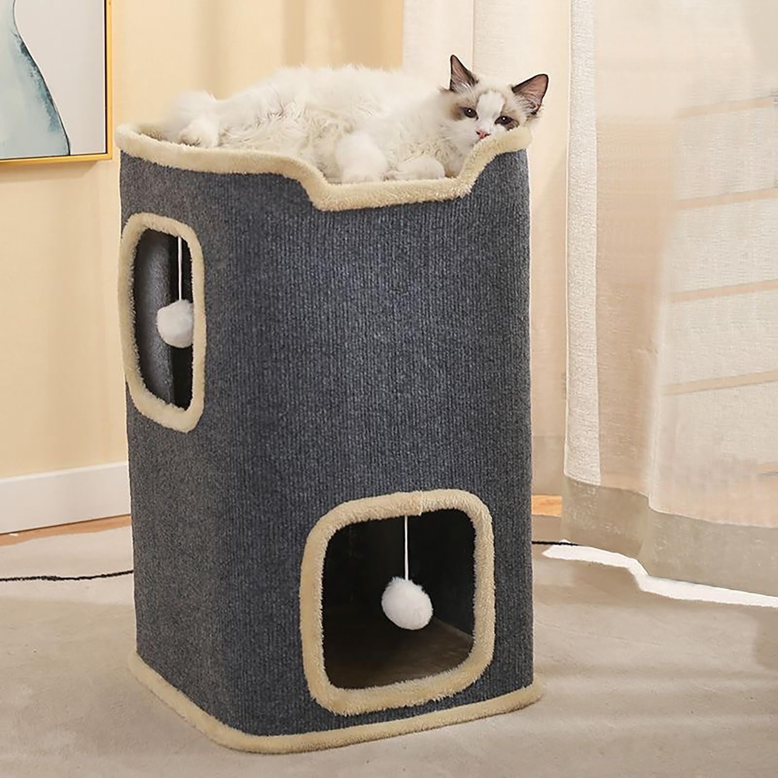 2-Layer Cat House Cat Cave for Indoor Cats Rectangular Cat House ...
