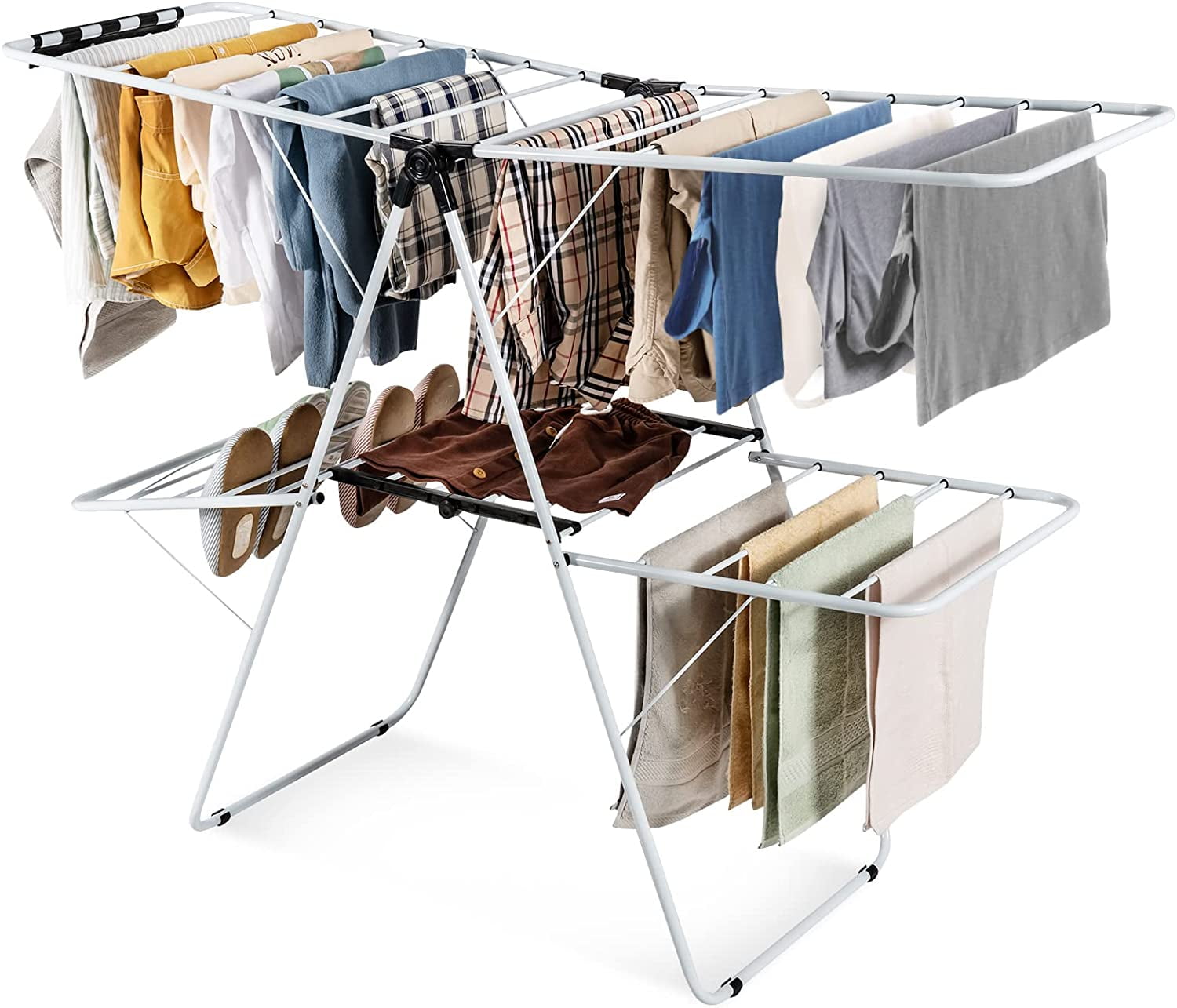 2-Layer Clothes Drying Rack, Aluminum Drying Rack with Adjustable ...