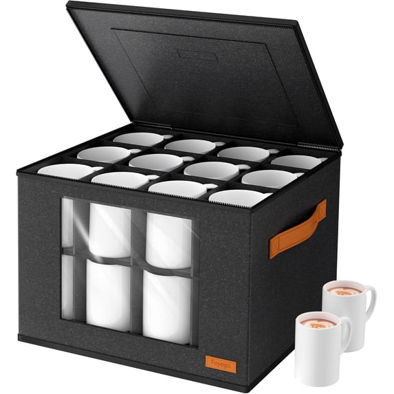 2-Layer Coffee Mug Storage Box with Dividers, Cup and Mug Storage ...