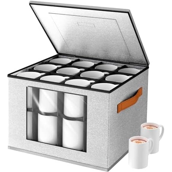 2-Layer Coffee Mug Storage Box with Dividers, Cup Storage Organizer ...