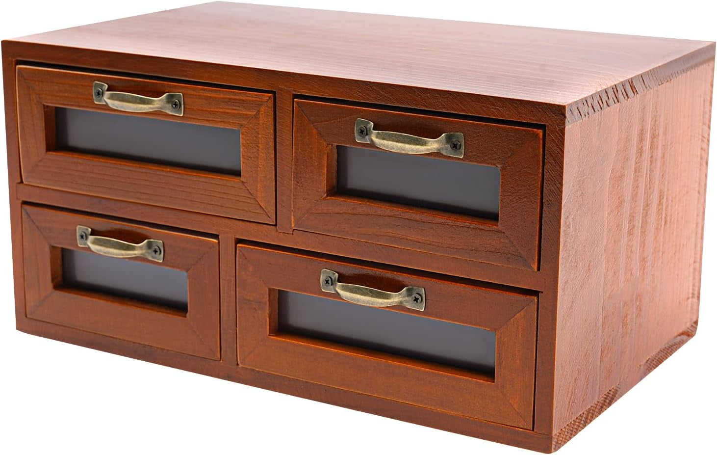 2 Layer Desk Organizer Wooden Storage Box, Desktop Organizer with 4 ...