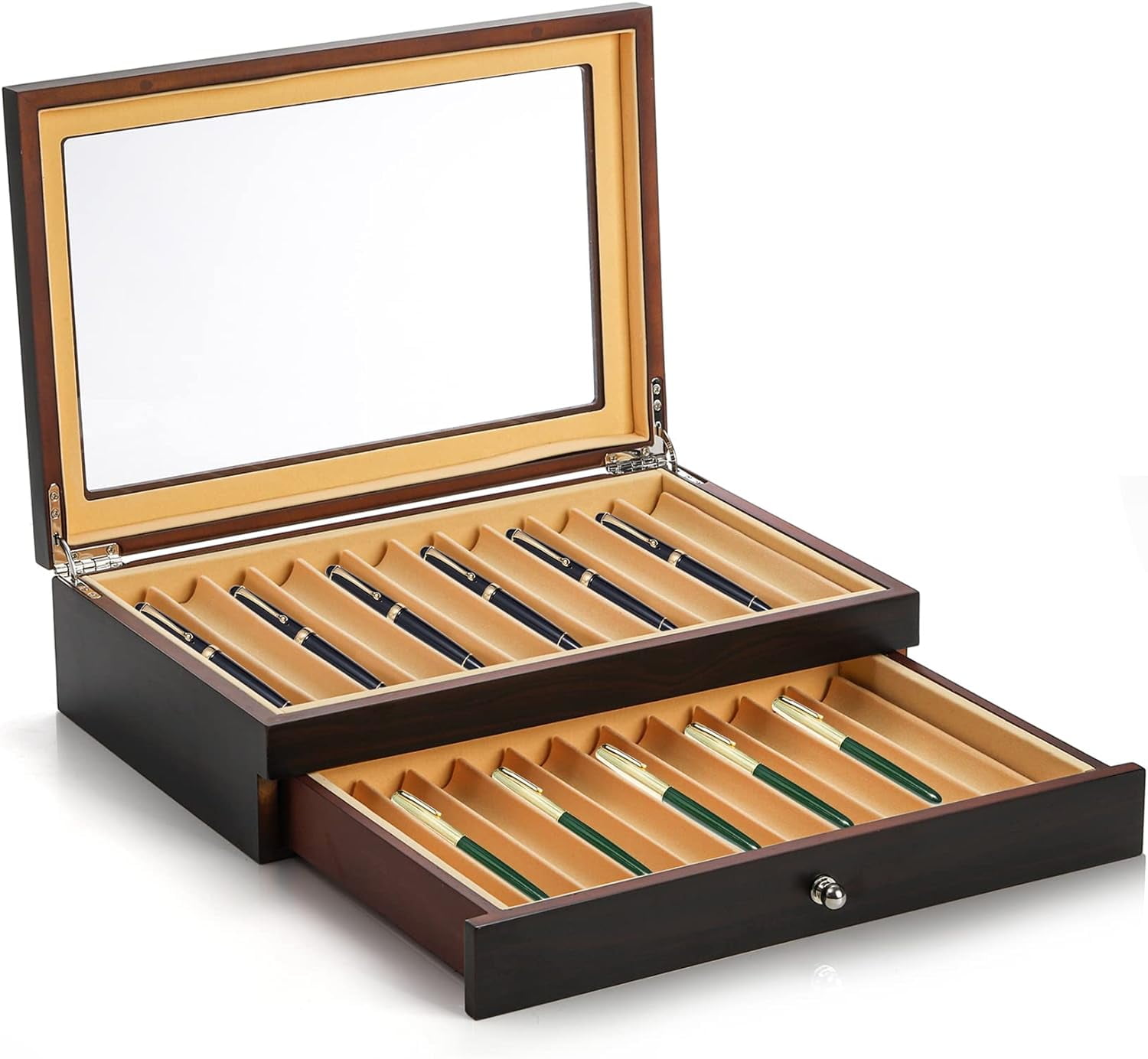 2 Layer Ebony Wood Pen Display Box, 23 Slot Fountain Pen Organizer Box ...