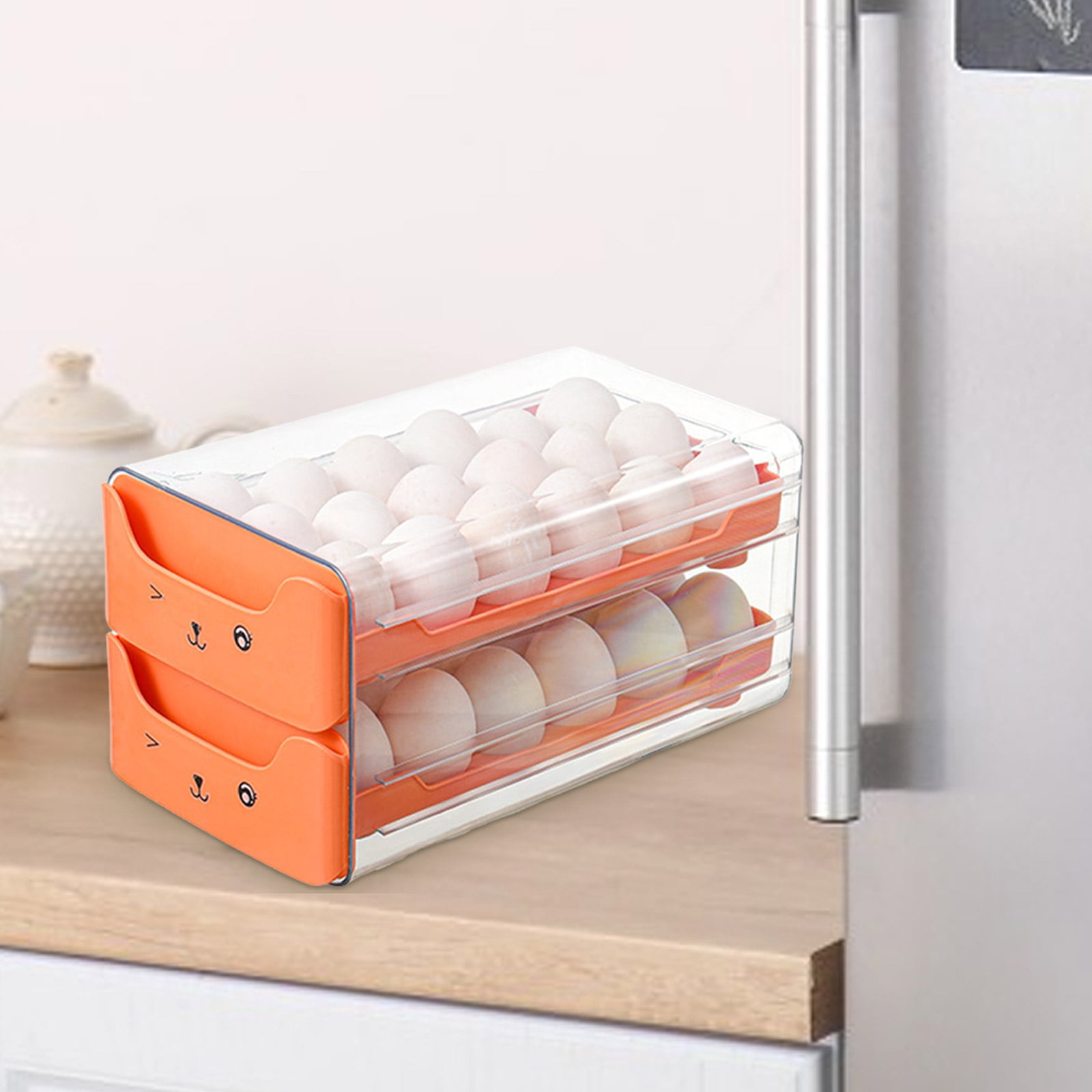2 Layer Egg Holder for Refrigerator 40 Eggs Drawer Organizer with ...