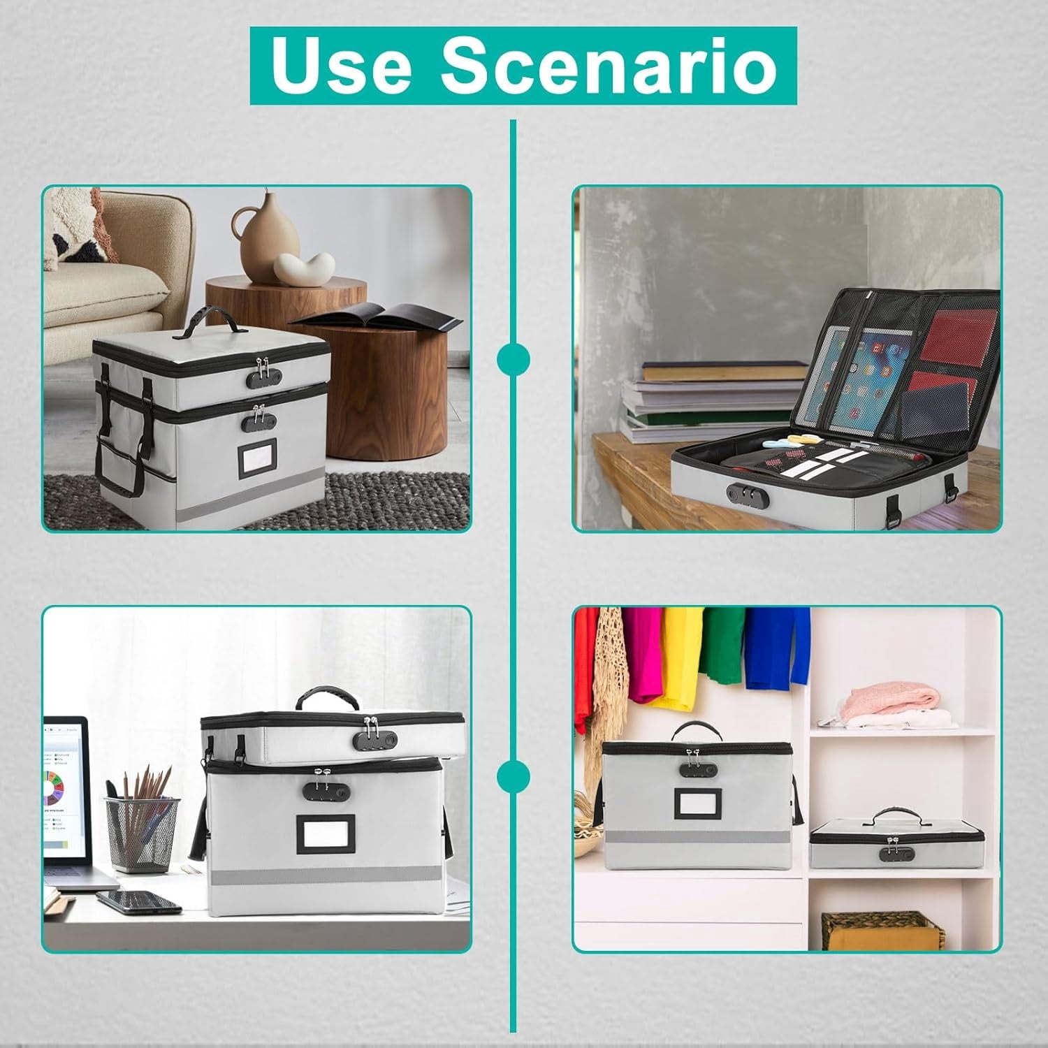 2 Layer File Box with Lock, Portable Document Organizer Box with Handle ...