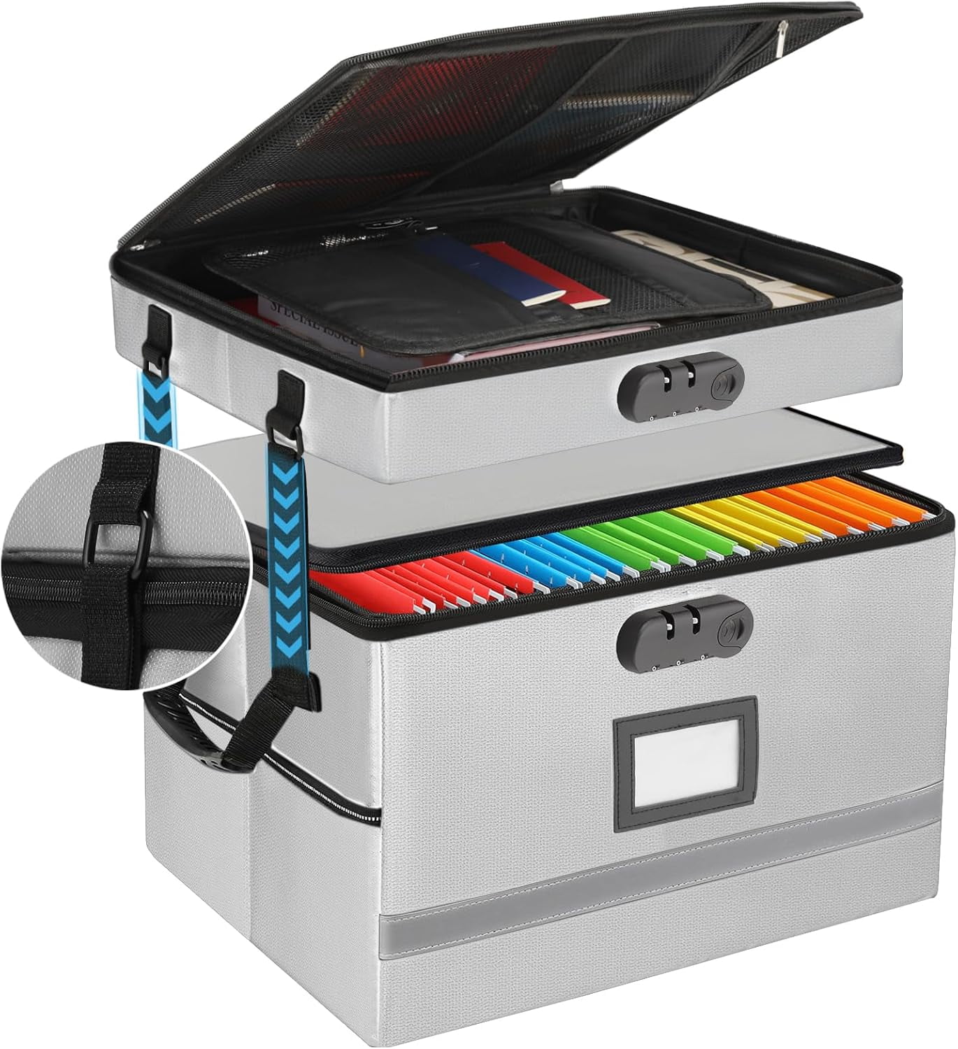 2 Layer File Box with Lock, Portable Document Organizer Box with Handle ...