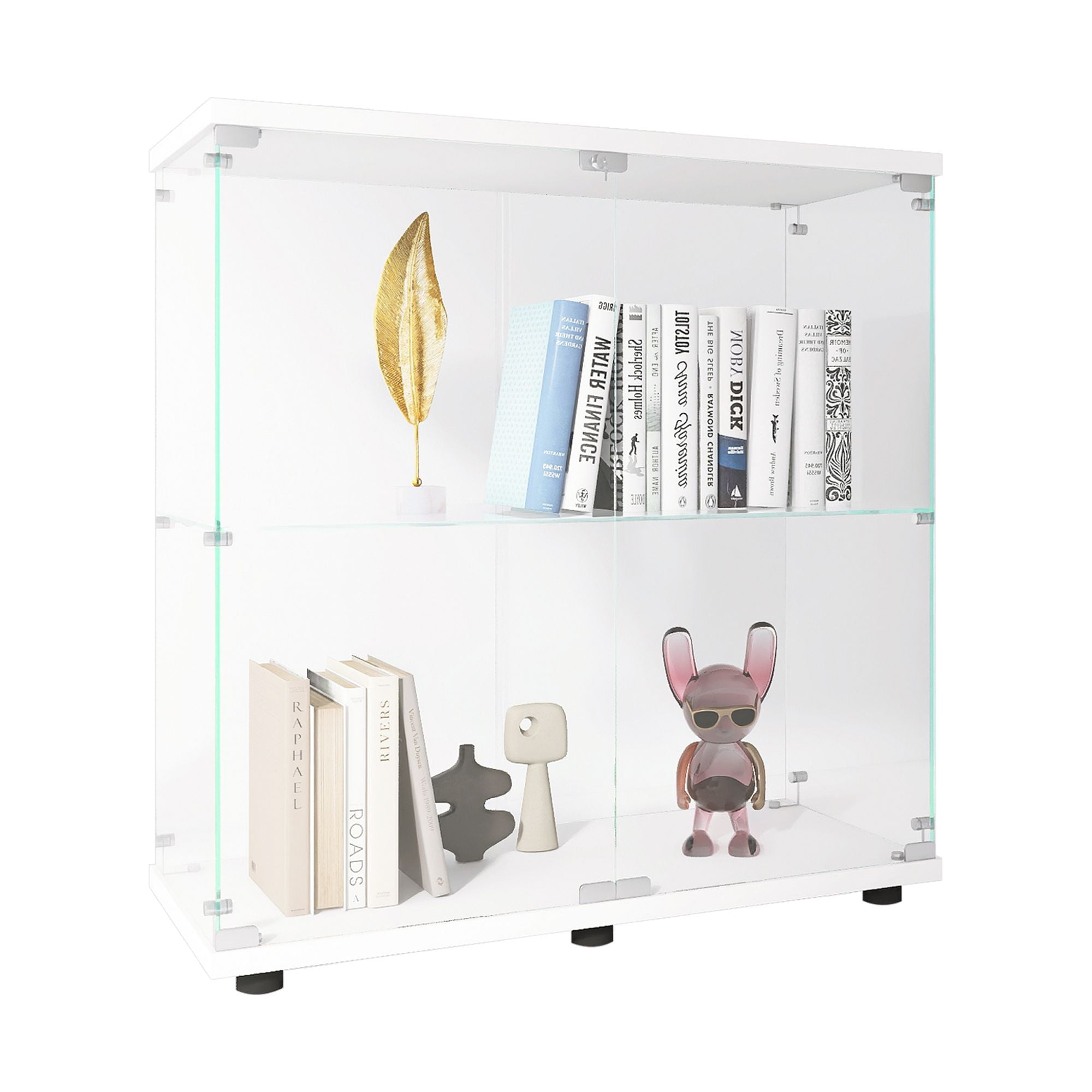 2 Layer Glass Display Cabinet with 2 Doors, Curio Cabinets, Glass ...