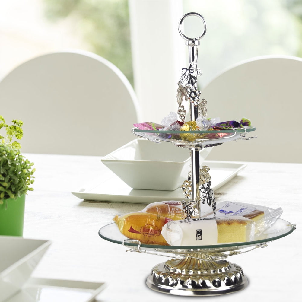 2-Layer Glass Silver Fruit Plate, Two Tier Round Cakes Candy Buffet ...
