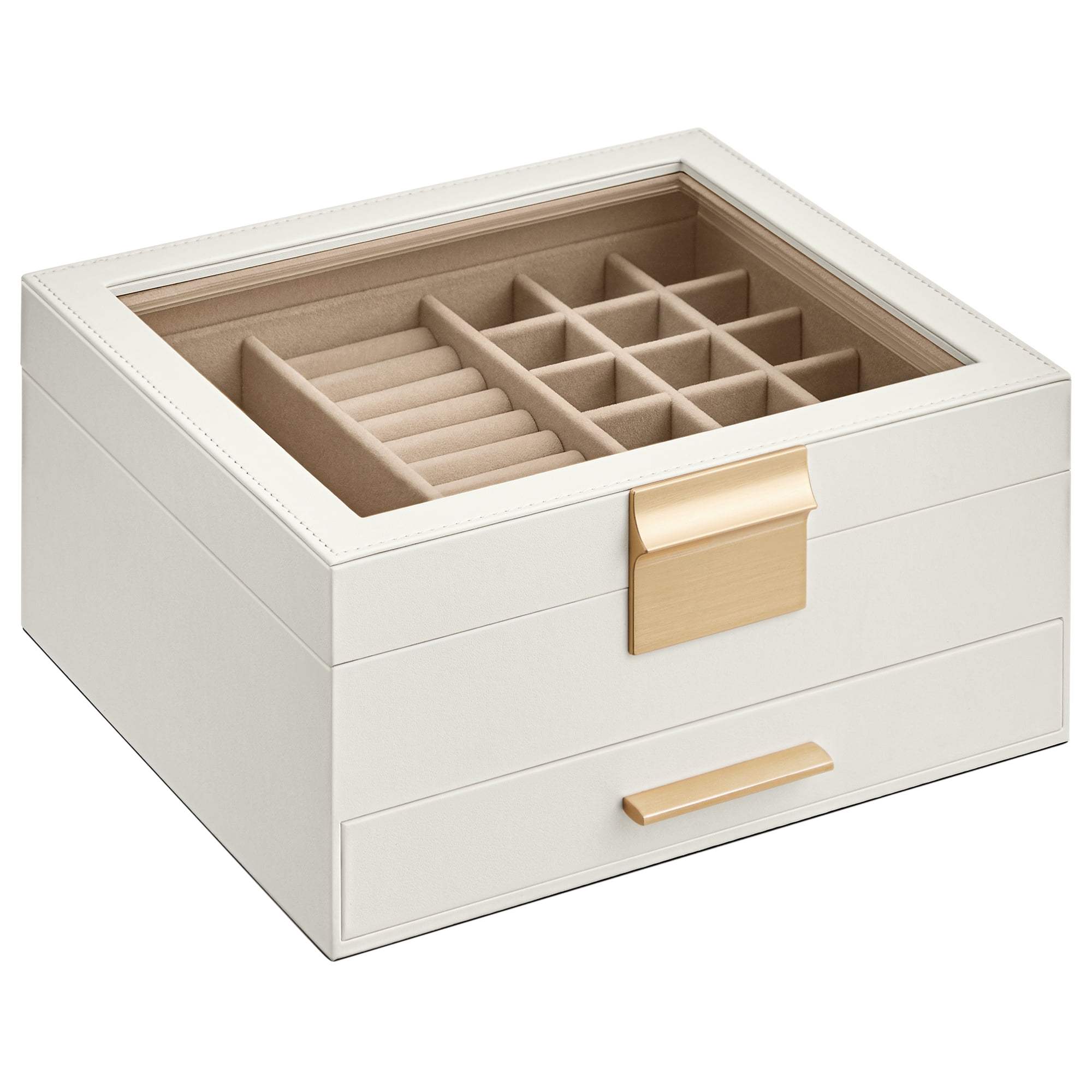 2-Layer Jewelry Box, Jewelry Organizer with Glass Lid, Large Jewelry ...