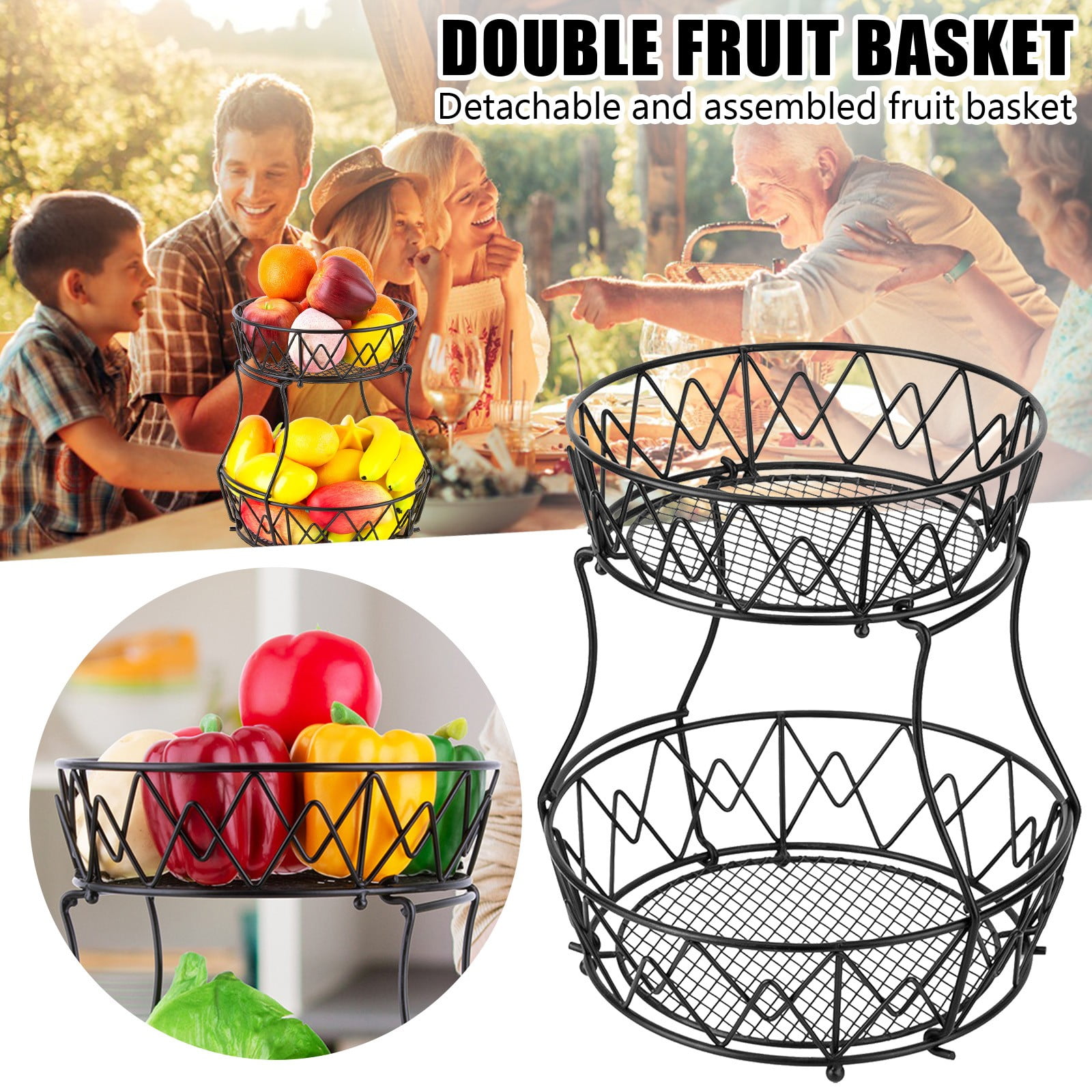2-Layer Kitchen Countertop Fruit And Vegetable Storage Basket ...