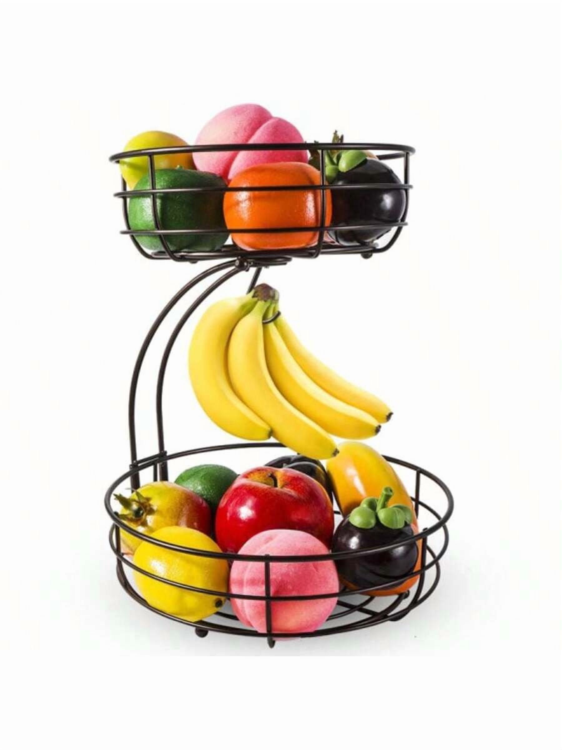 2-Layer Metal Wire Fruit Basket With Banana Hook - Modern Kitchen ...