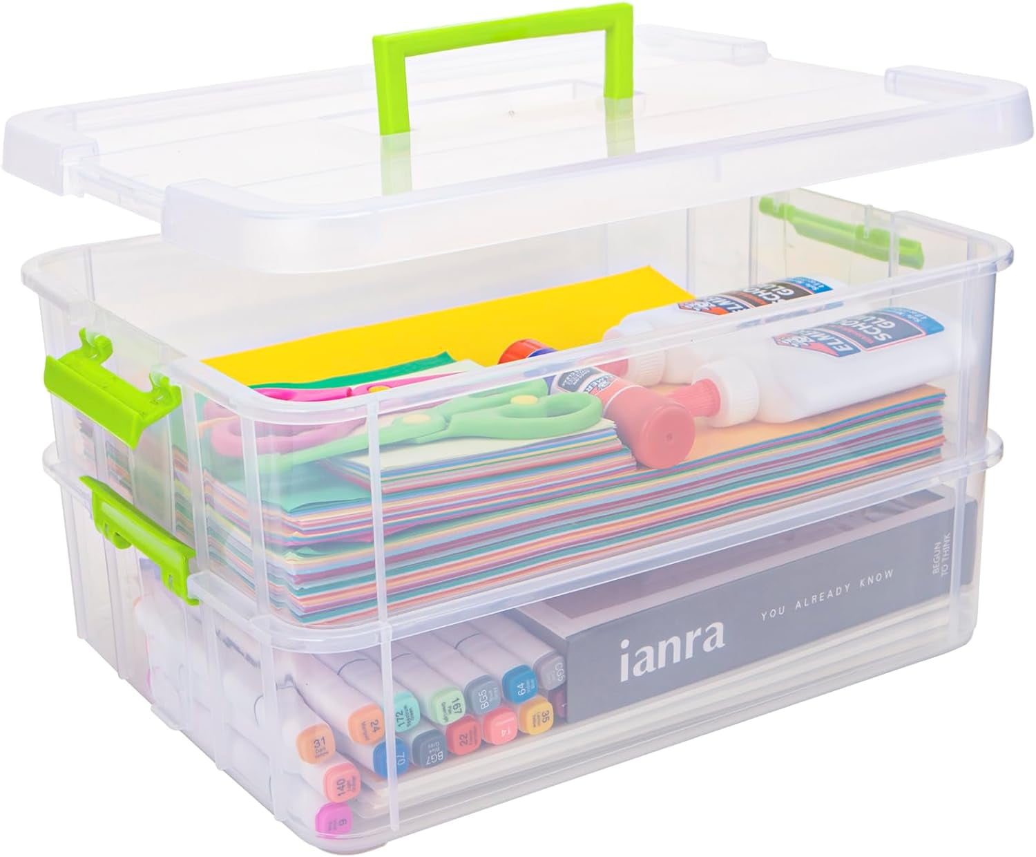 2 Layer Plastic Storage Containers with Lids, Multipurpose Clear Stack ...