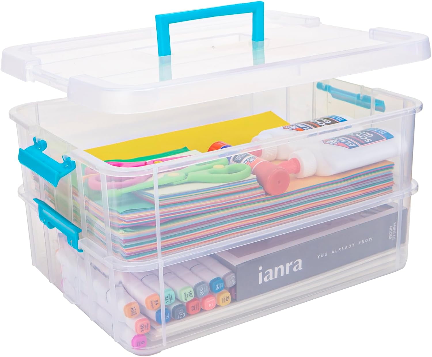 2 Layer Plastic Storage Containers with Lids, Multipurpose Clear Stack ...