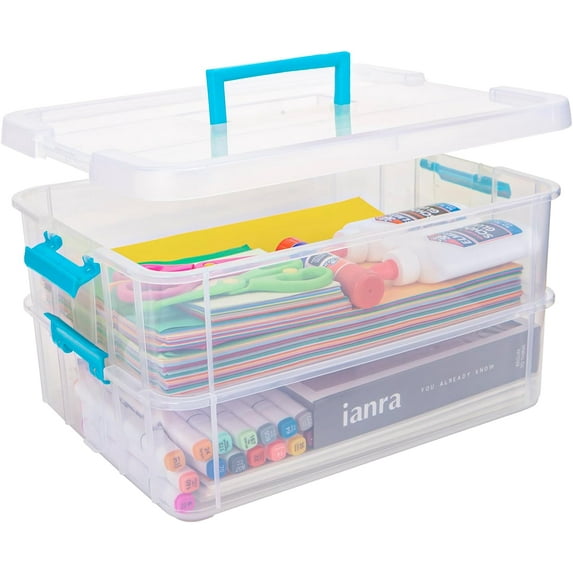 2 Layer Plastic Storage Containers with Lids, Multipurpose Clear Stack ...